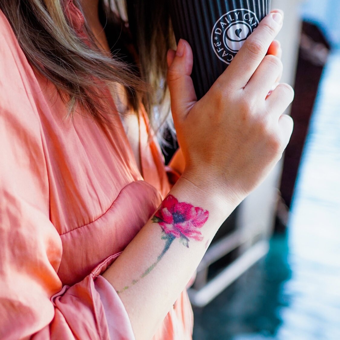 Watercolor Color Temporary tattoo Sticker Long Lasting Flower | Etsy