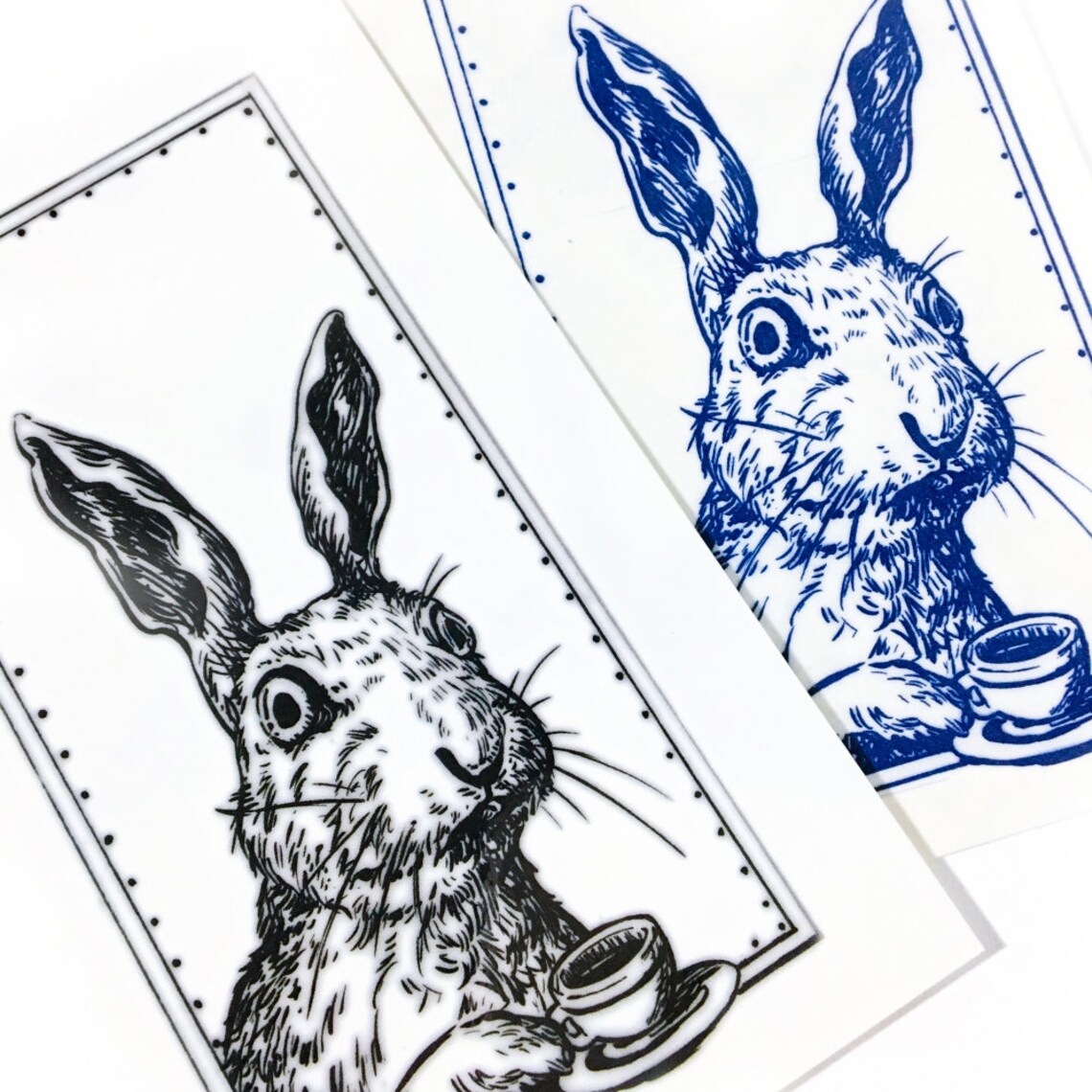 Graphic Blue Rabbit Tattoo Bunny Tattoo Flash Boho Tattoo Animal Tattoo ...