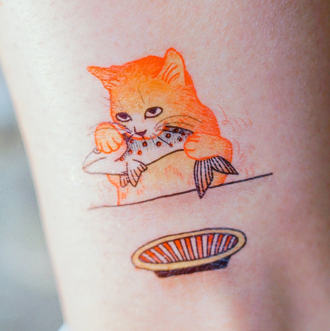 Tabby Cat Outline Tattoos Cattitude Cat Lover Temporary Tattoo Sticker