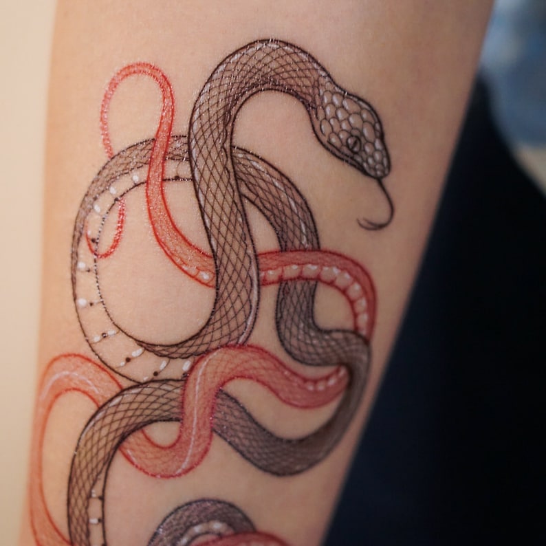 Dual Black and Red Snakes Temporary Tattoo Sticker Snake - Etsy