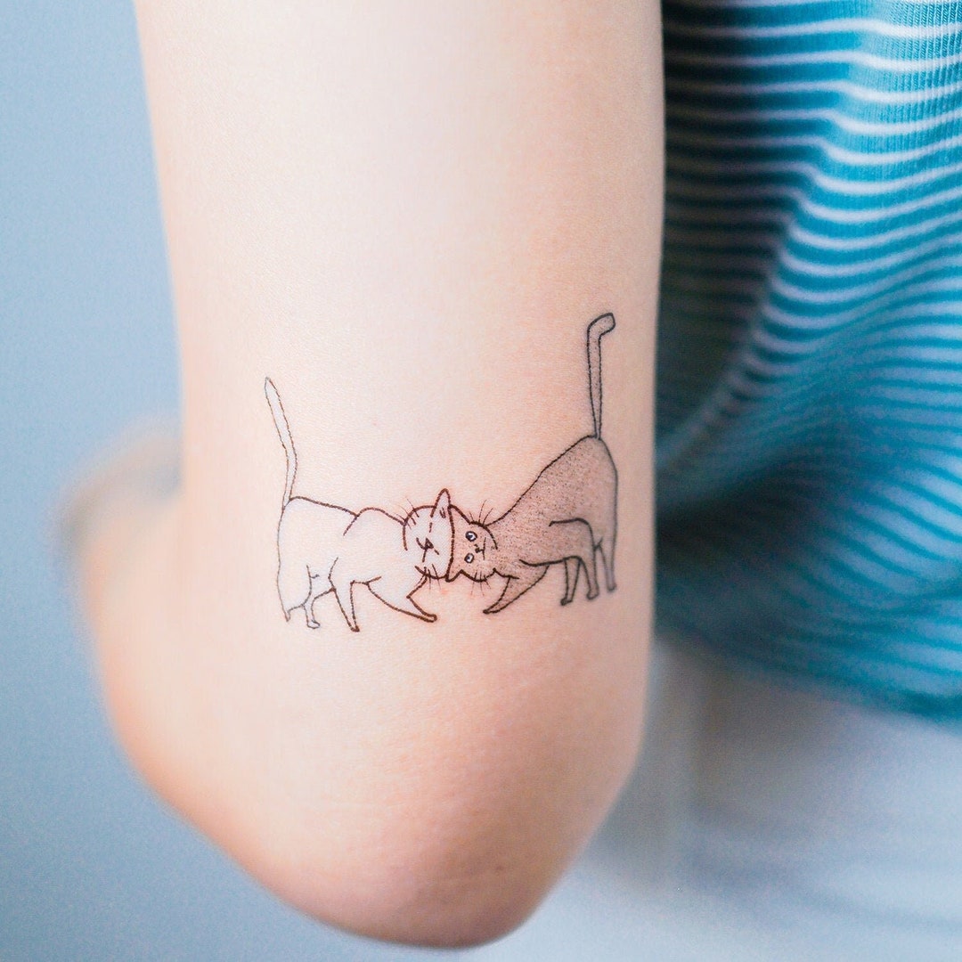 Cute Kitten Pet Tattoo Fun Cat Tattoo Cartoon Cat Tattoo - Etsy