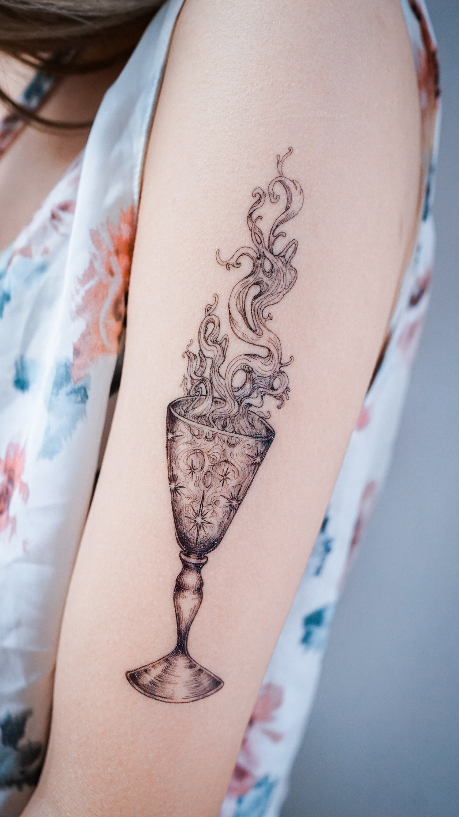 Smoke in the Glass Temporary Tattoo Sticker Illustrative Tattoo Flash ...