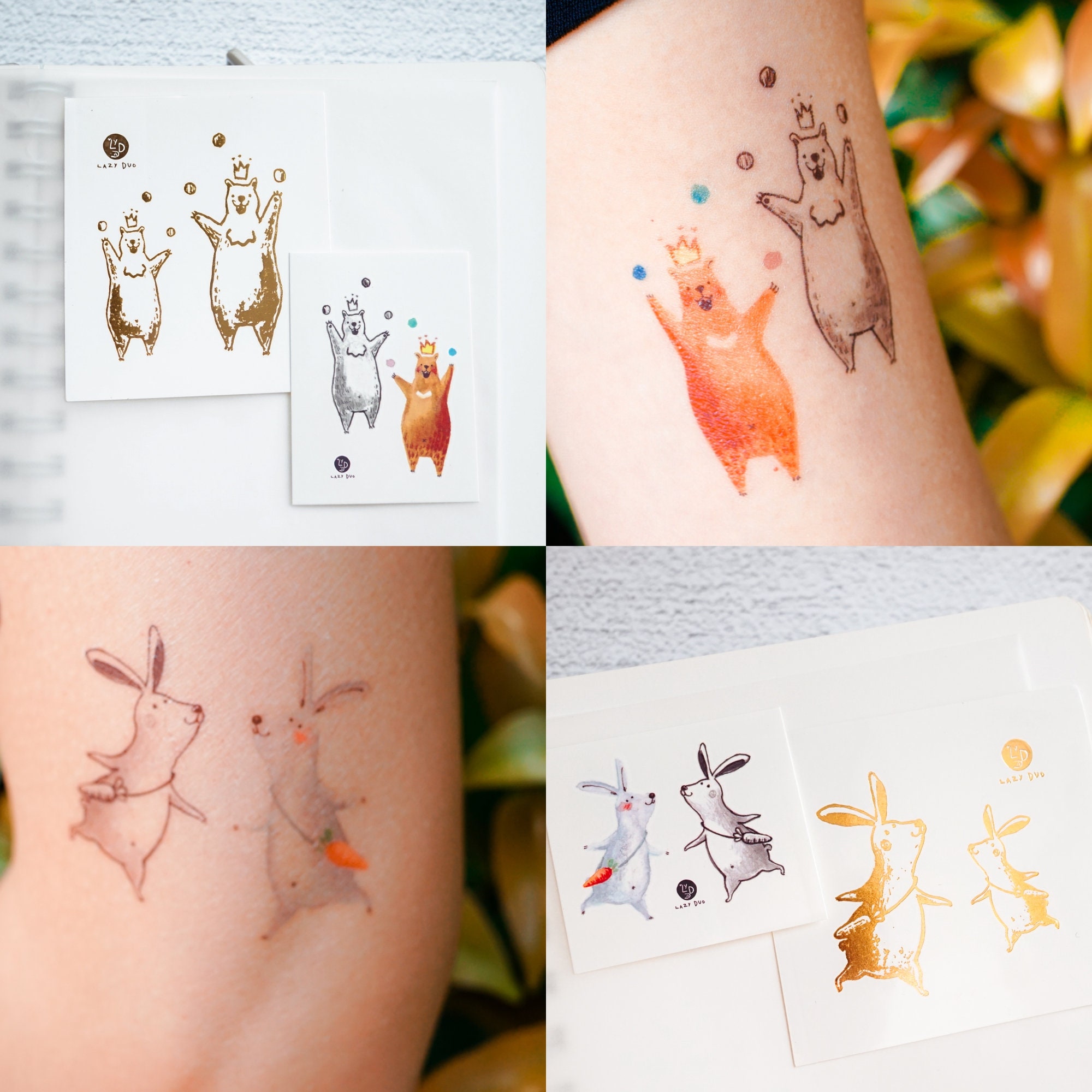 Animal Doodle Temporary Tattoo Stickers Cute Fox Tattoo Cow - Etsy Hong ...