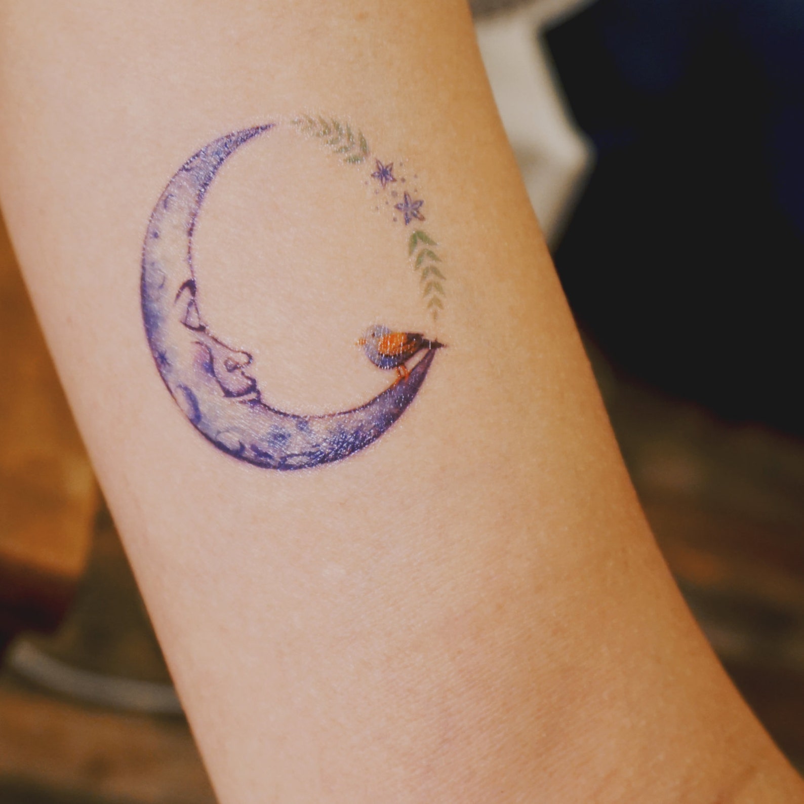 Moon Tattoo Mini Flower Tattoo Bird Tattoo Watercolor - Etsy
