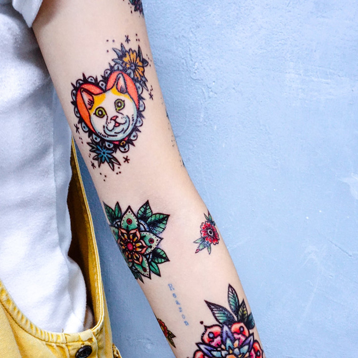 Old School Tattoo Old School Cat Tattoo Pop Color Tattoos - Etsy Hong Kong