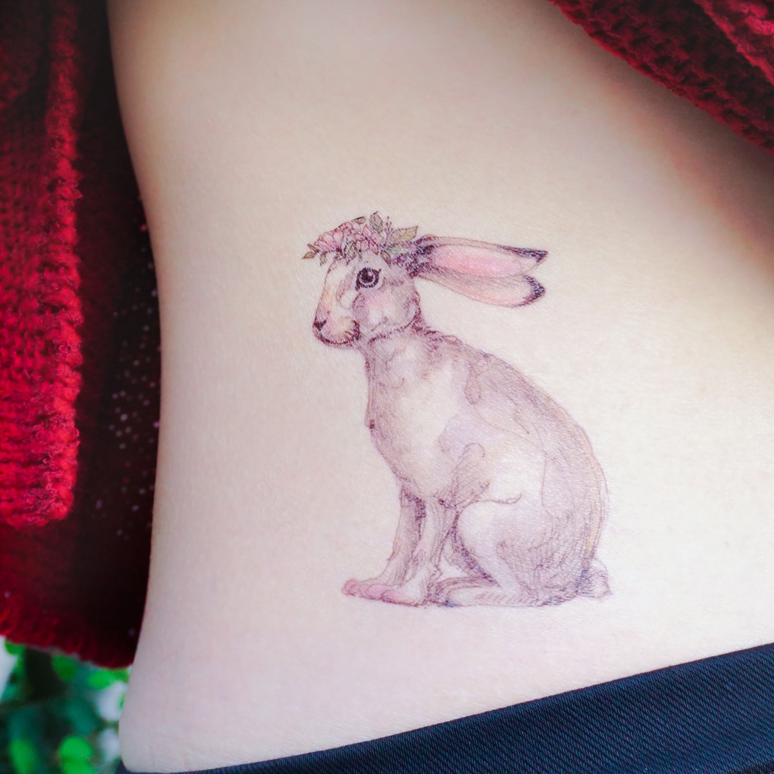 Watercolor Rabbit Tattoo Watercolor Bunny Tattoo Long Lasting - Etsy