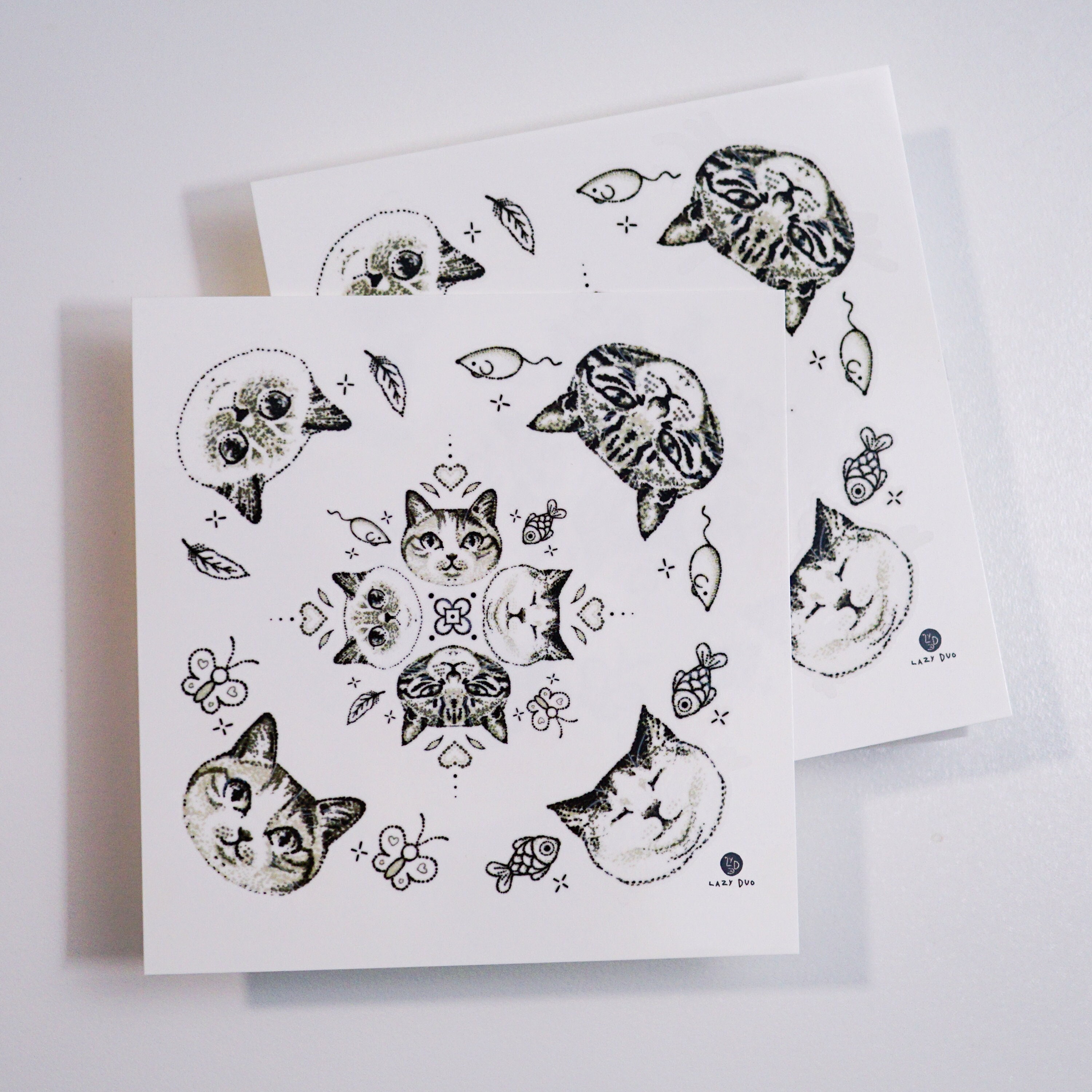 Cats Temporary Tattoo Sticker, Cats Mom, Merry Go Round, Luck Mandala ...