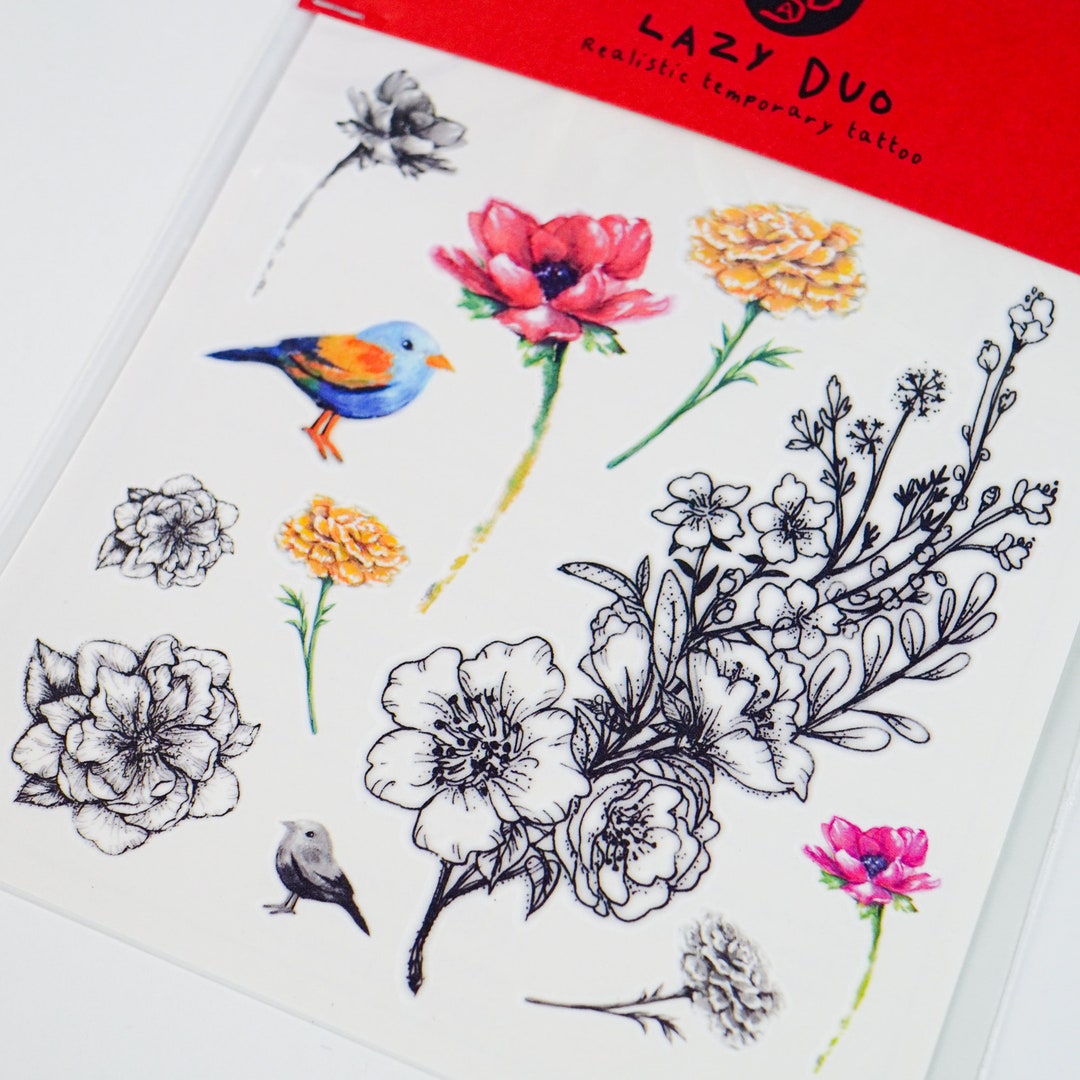 Realistic Flower Tattoos Delicate Watercolor Flower Tattoos - Etsy Hong ...
