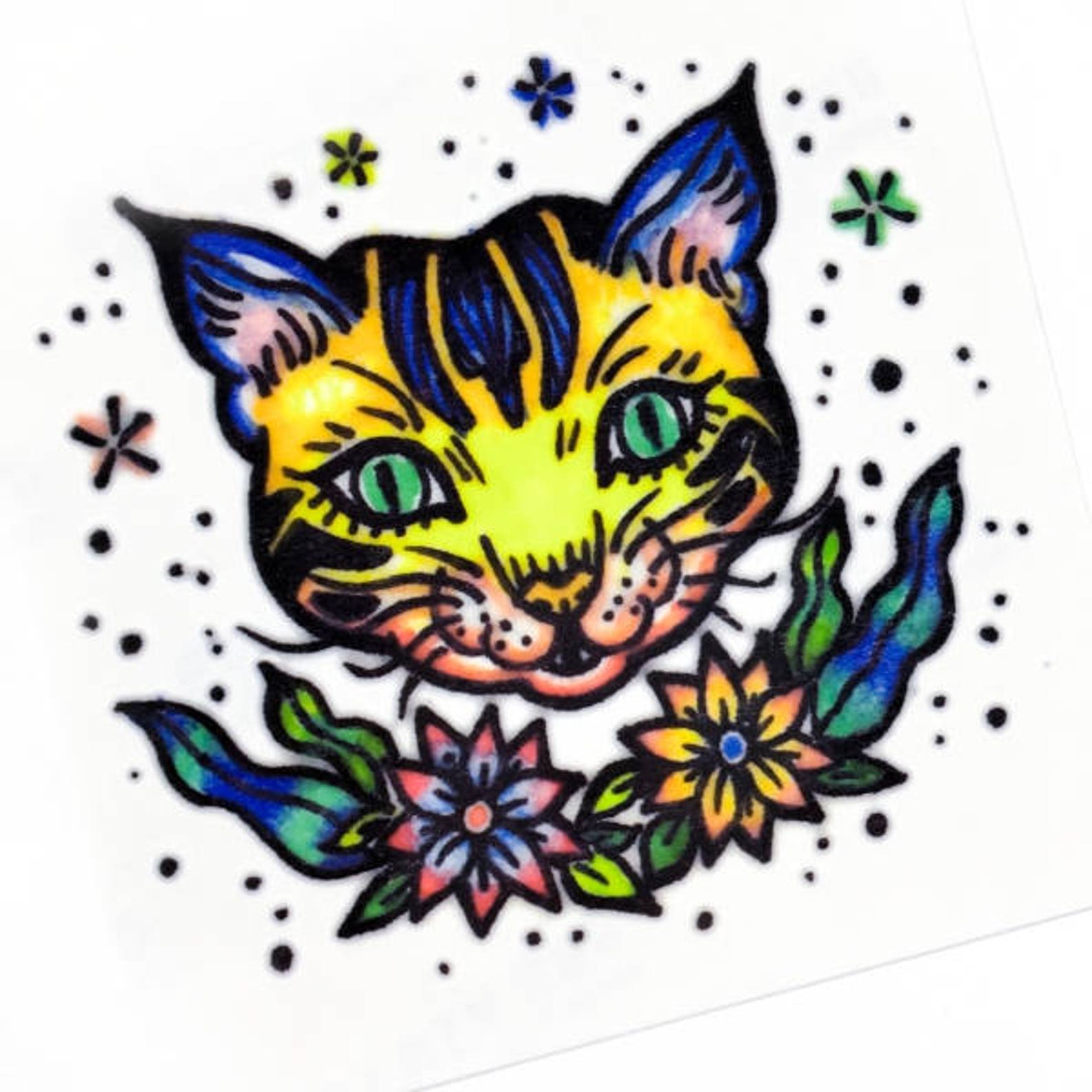 Old School Tattoo Old School Cat Tattoo Pop Color Tattoos - Etsy Hong Kong