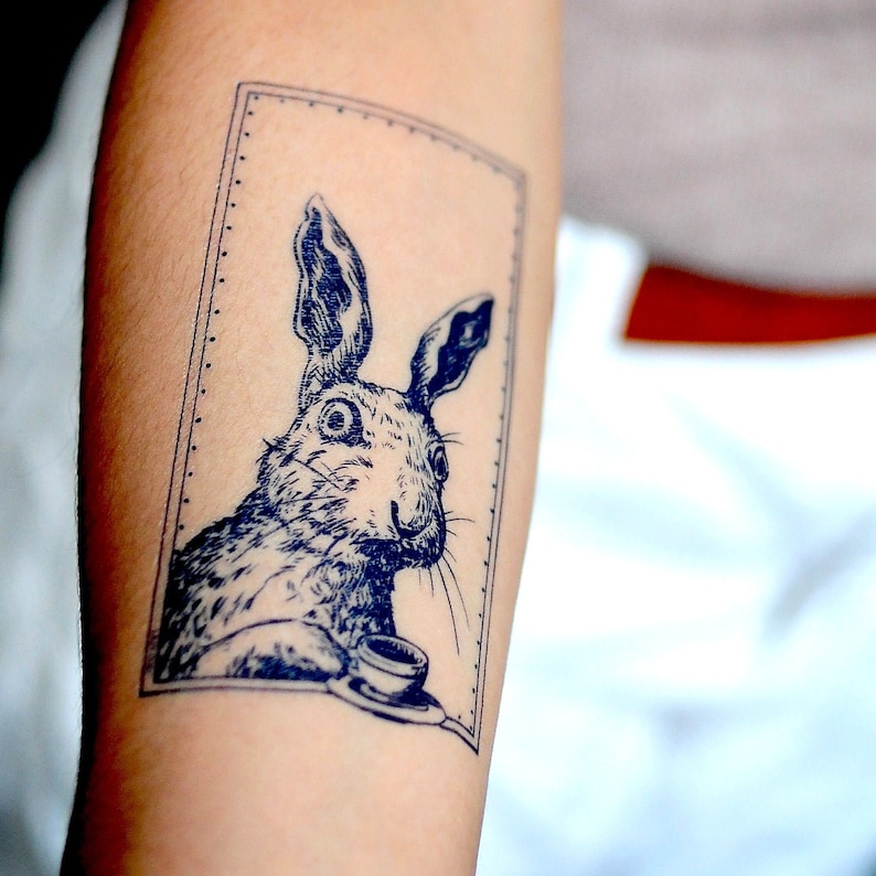 Graphic Blue Rabbit Tattoo Bunny Tattoo Flash Boho Tattoo - Etsy