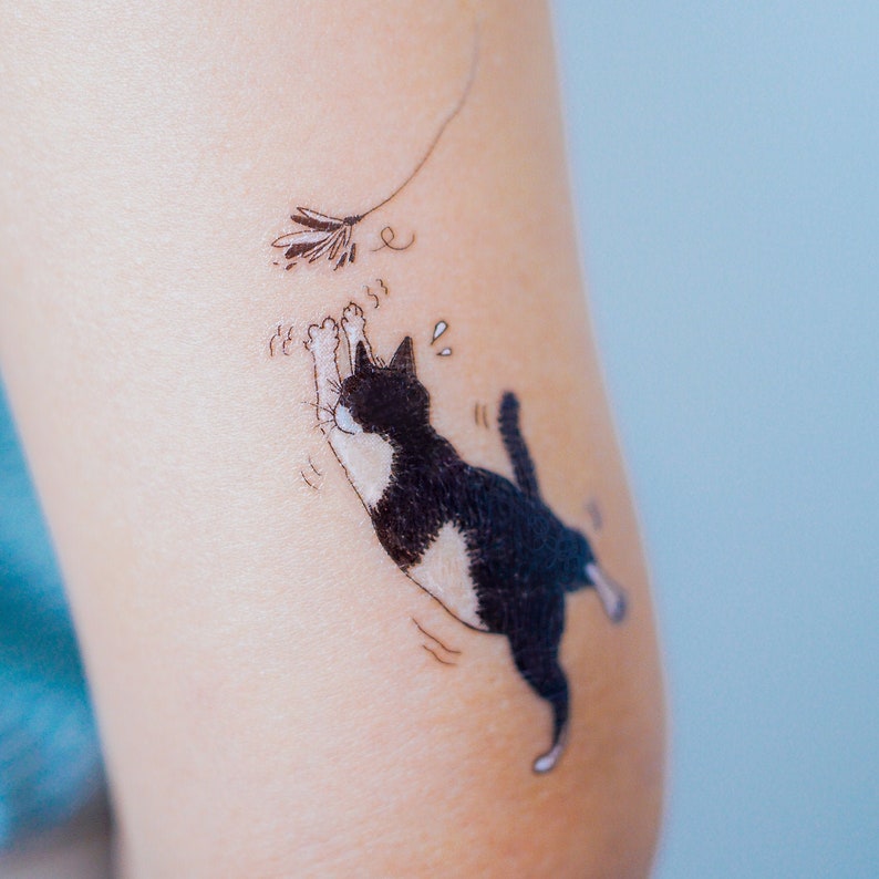 Cute Kitten Pet Tattoo, Fun Cat Tattoo, Cartoon Cat Tattoo, BFF ...