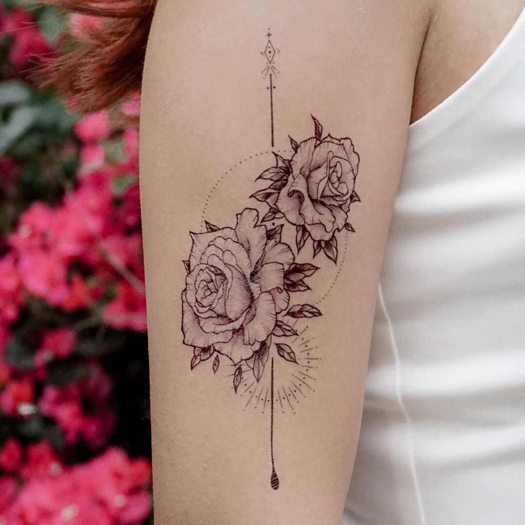 Artistic Rose Temporary Tattoo, Black Rose Tattoo Sticker, Feminine ...
