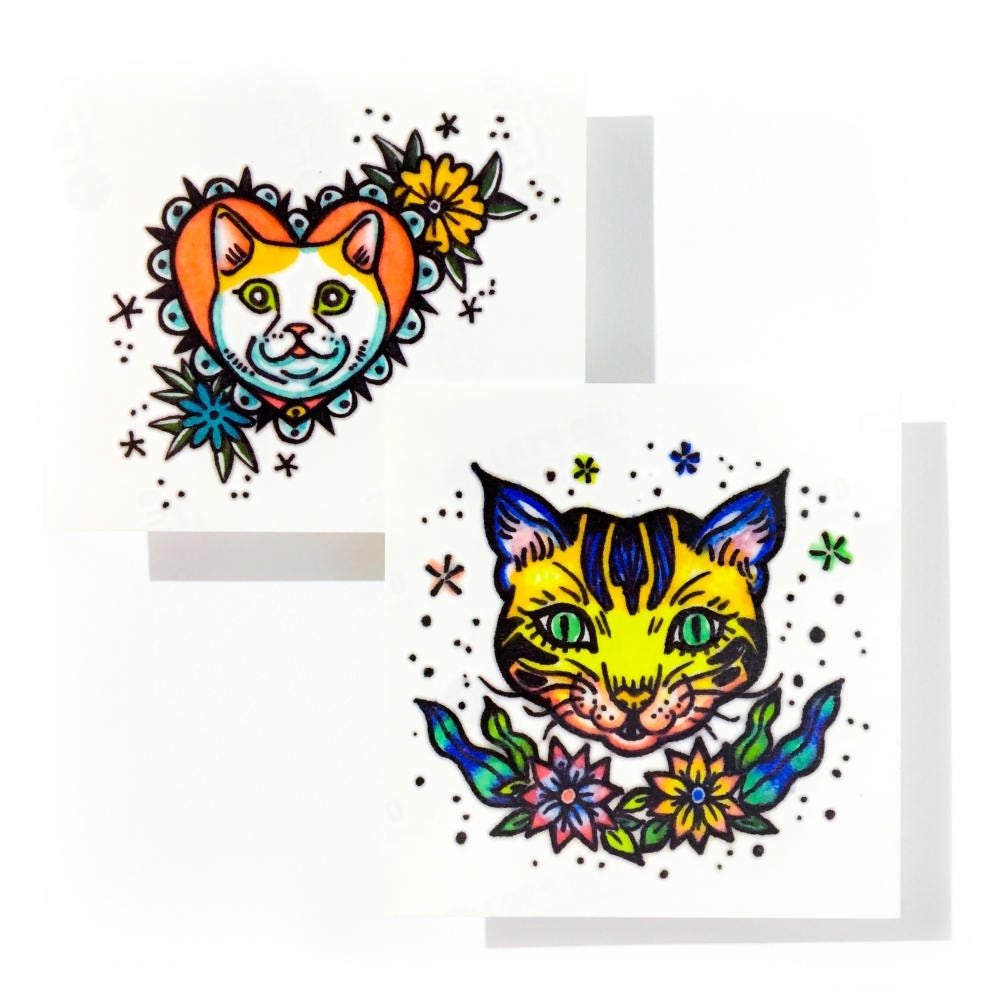 Old School Tattoo Old School Cat Tattoo Pop Color Tattoos - Etsy Hong Kong