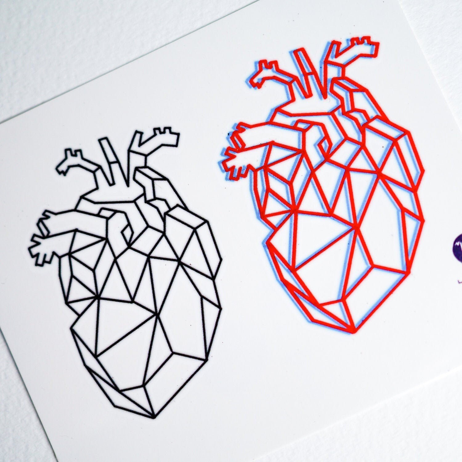 Red Geometric Heart Art 3D Real Heart Temporary Tattoo Sticker - Etsy ...