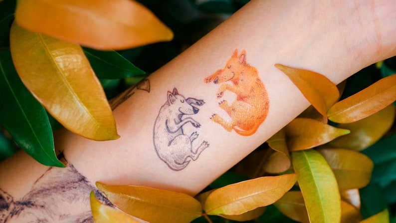 Animal Doodle Temporary tattoo Stickers Cute Fox tattoo Cow | Etsy