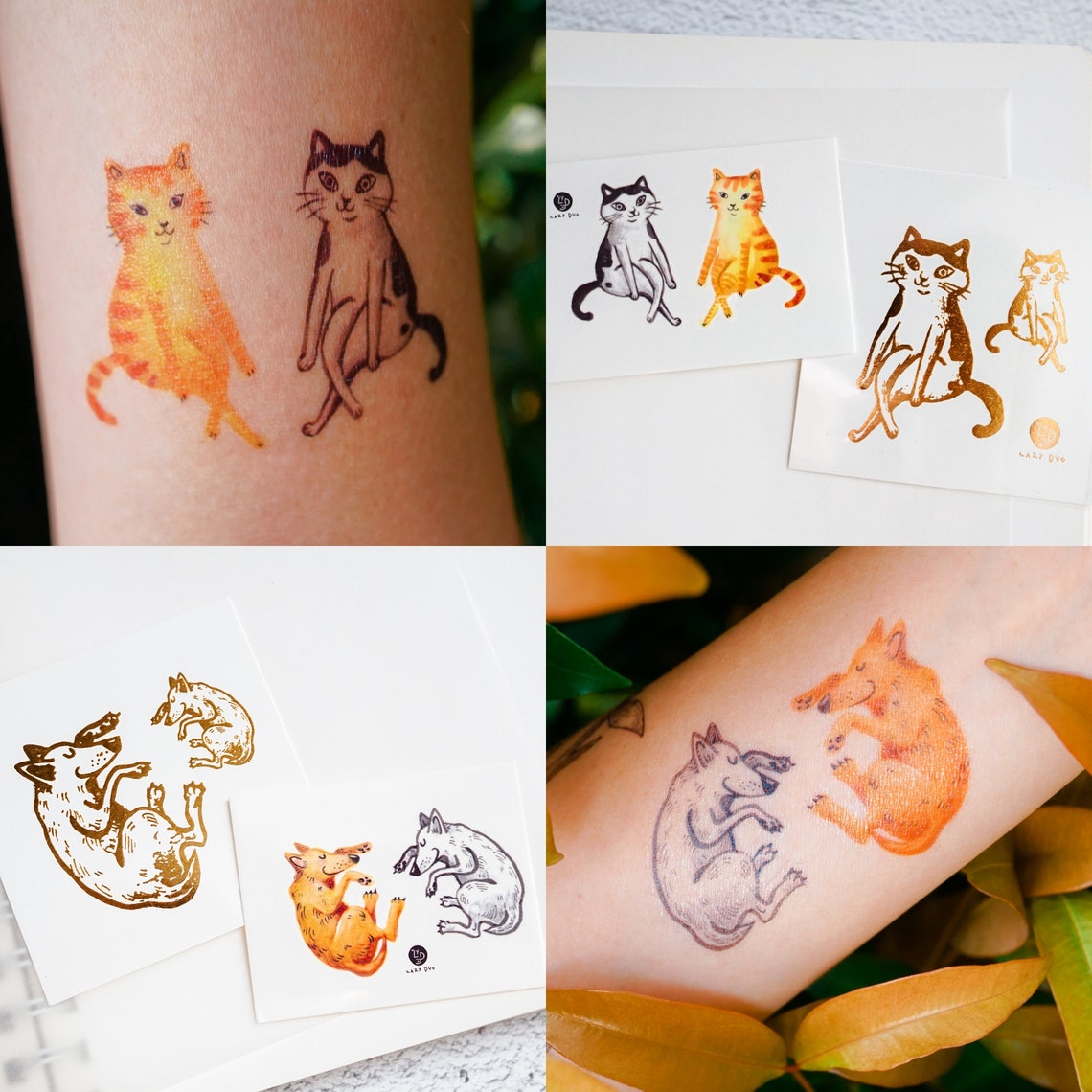 Animal Doodle Temporary Tattoo Stickers Cute Fox Tattoo Cow - Etsy Hong ...