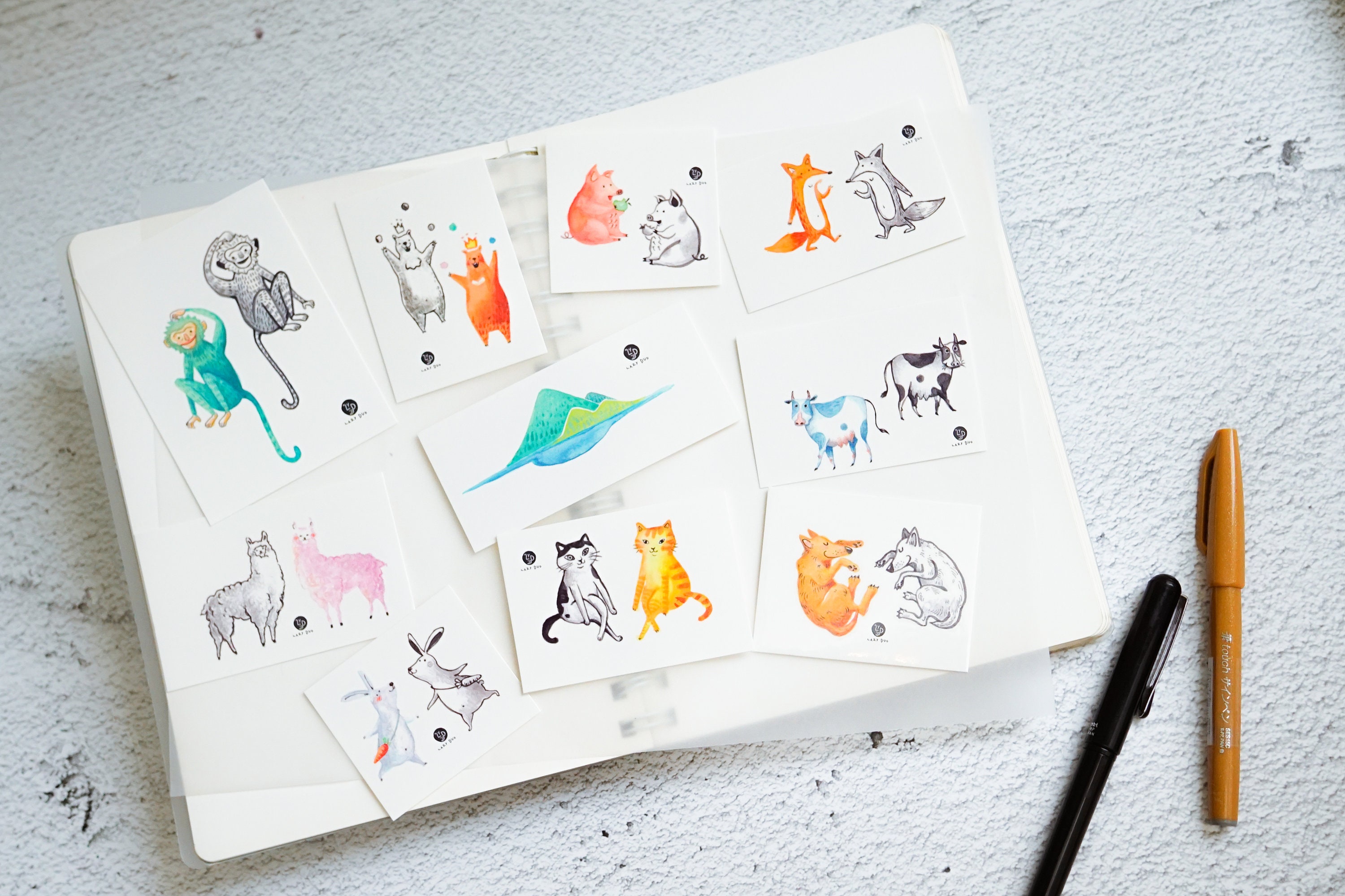 Animal Doodle Temporary tattoo Stickers Cute Fox tattoo Cow | Etsy