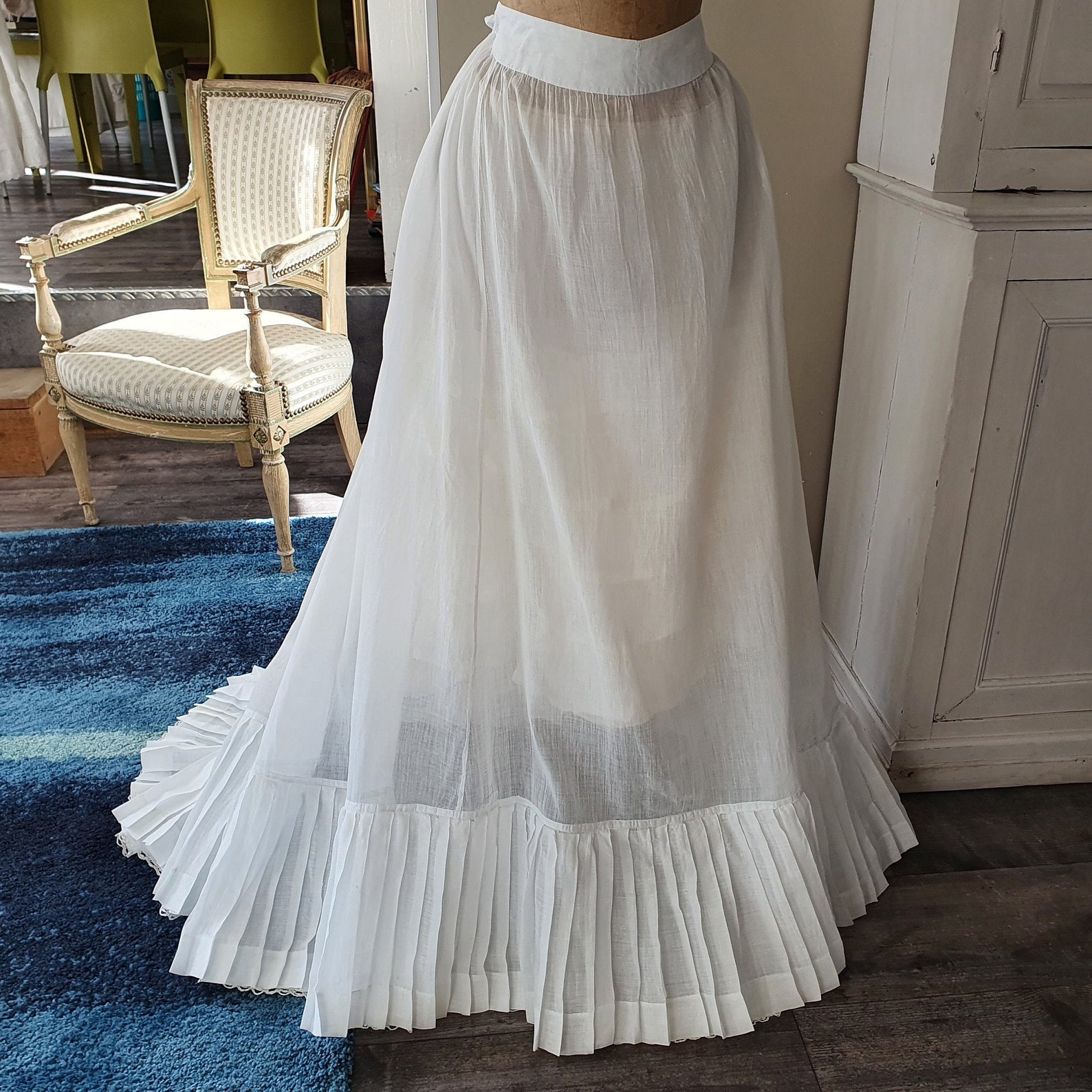 Jupon de mariée antique voile de coton volant plissé 535 | Etsy