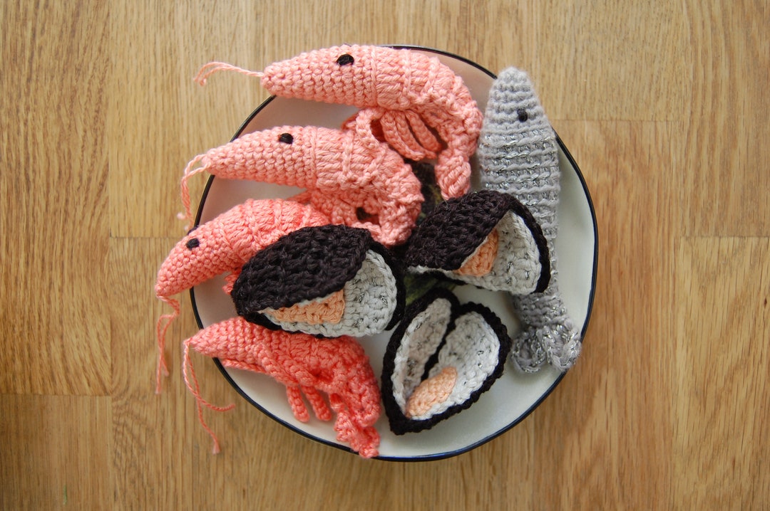 Crochet Mussel(1 Pcs)- Crochet Seafood, Crochet Play Food, Seafood ...