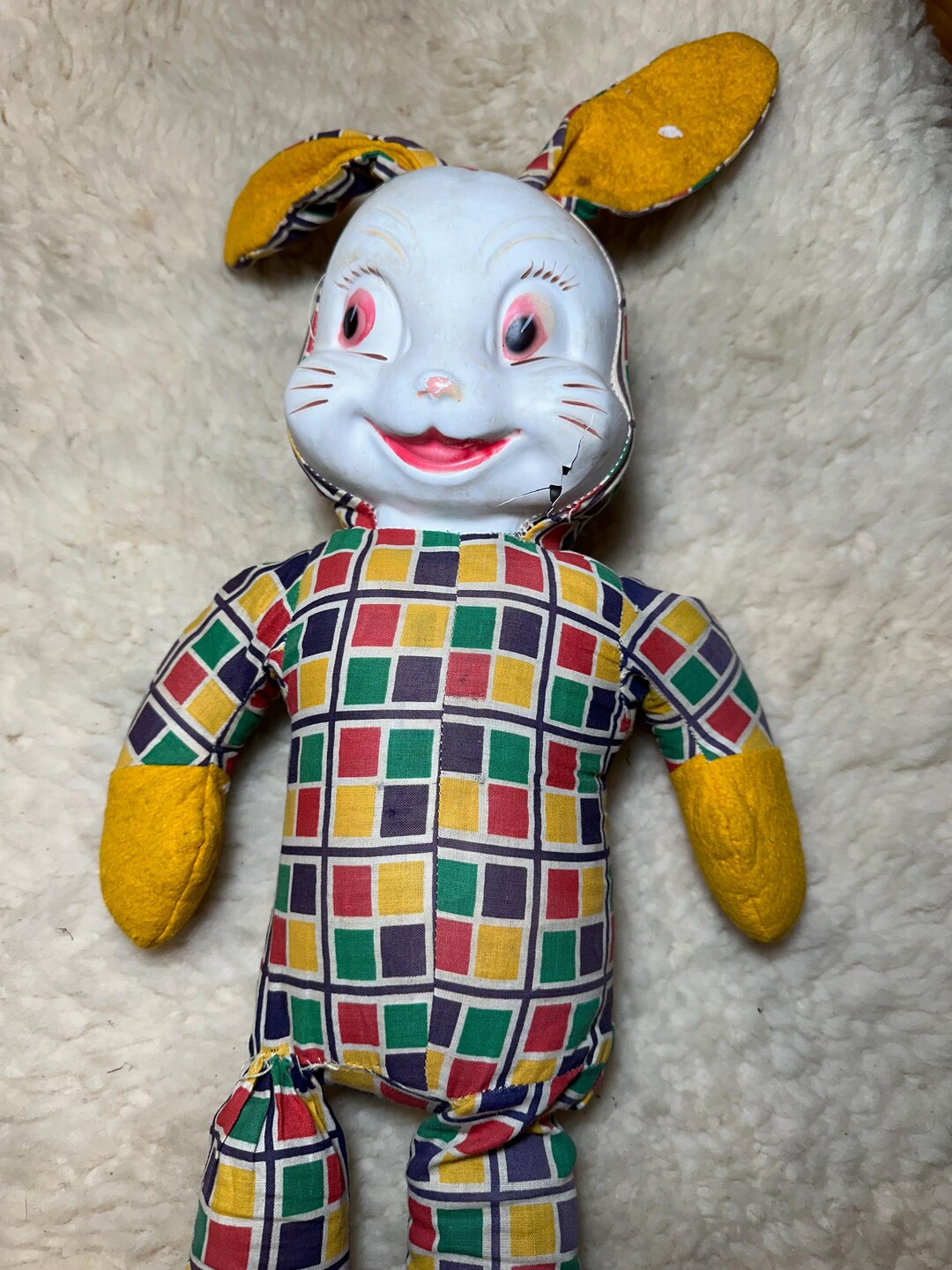 Vintage Plastic Rabbit Face With Long Plush Legs - Etsy