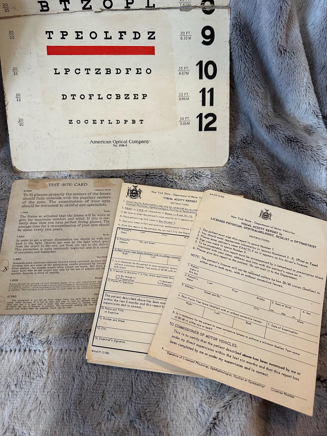 Vintage Test Chart Snellen Rating & DMV Visual Acuity Blank Reports Set ...