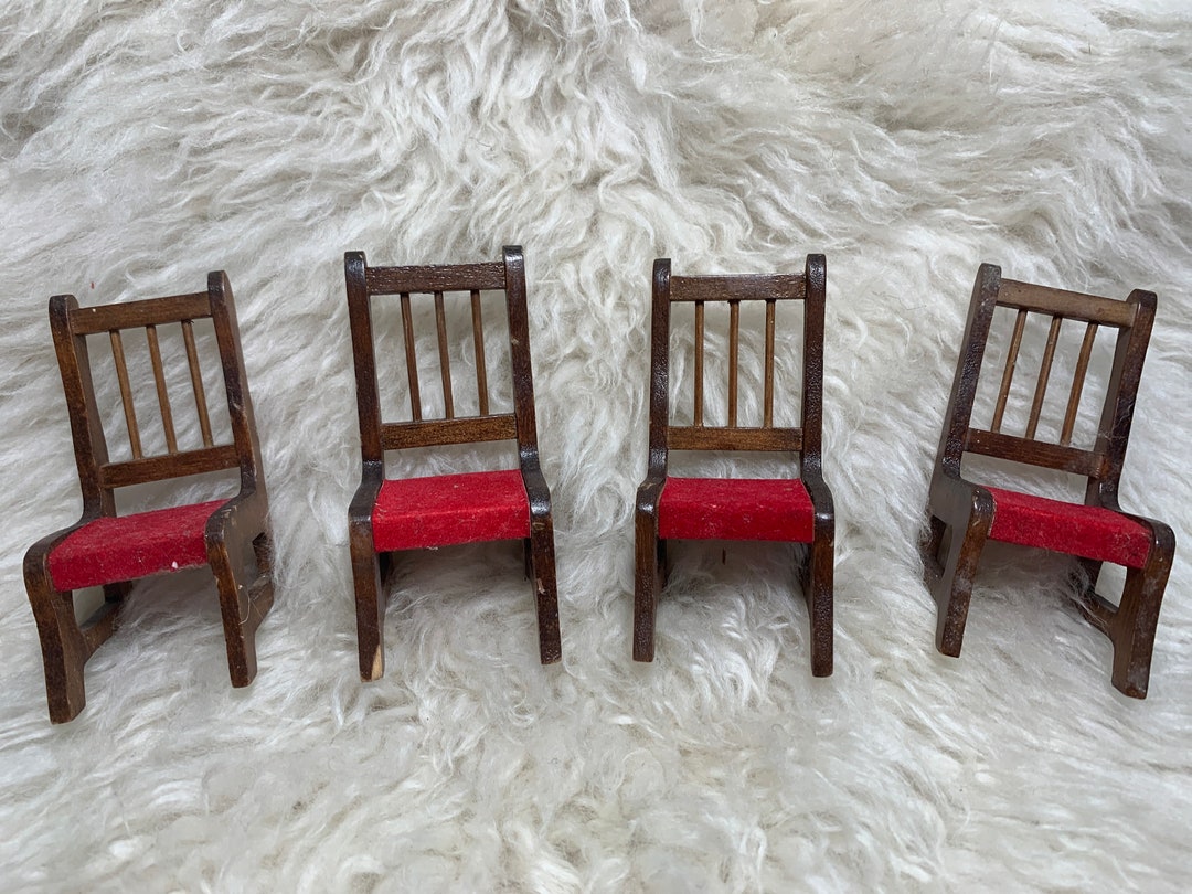 4 Tiny Red & Wooden Ladderback Doll Chairs - Etsy UK