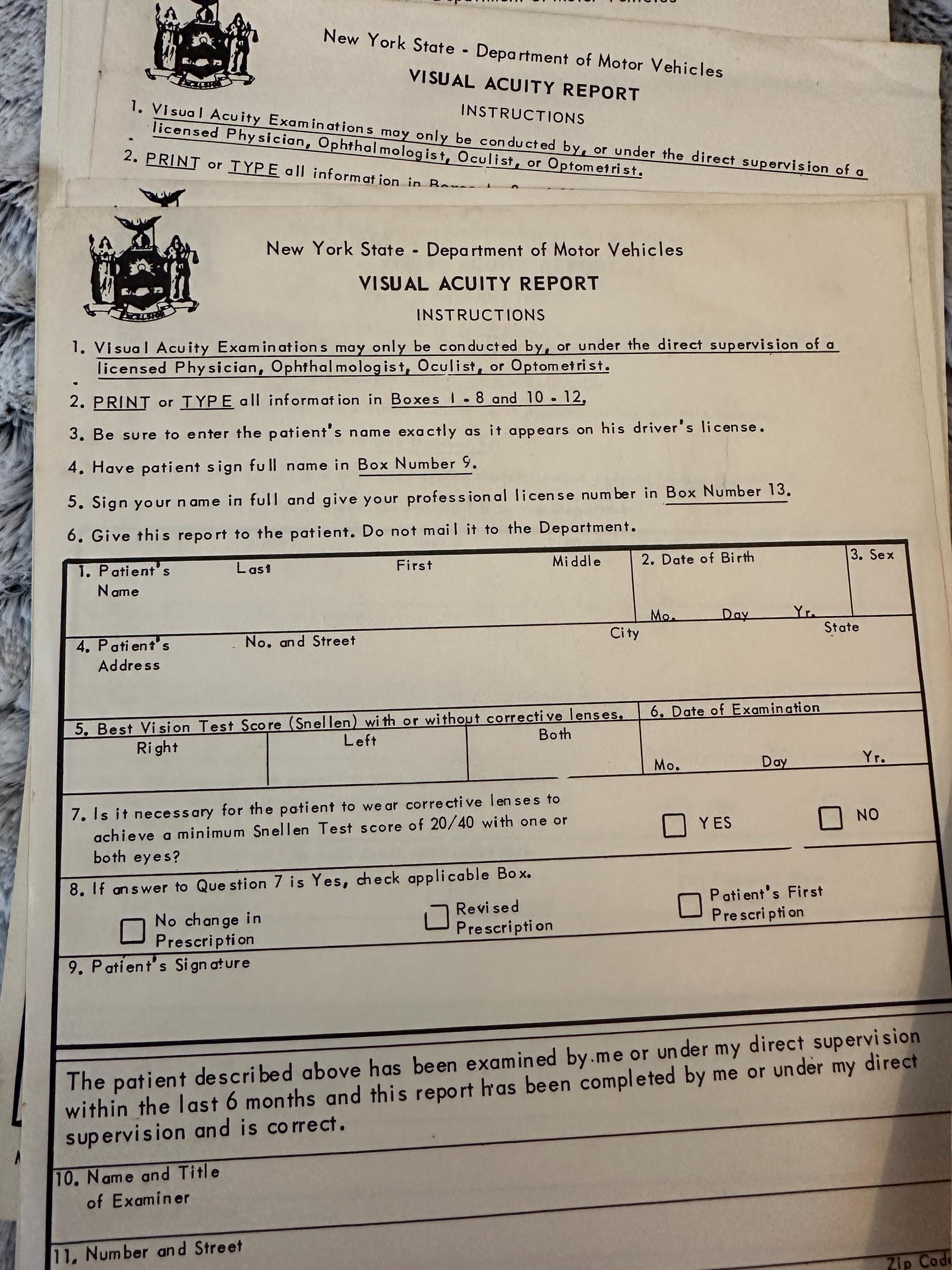 Vintage Test Chart Snellen Rating & DMV Visual Acuity Blank Reports Set ...