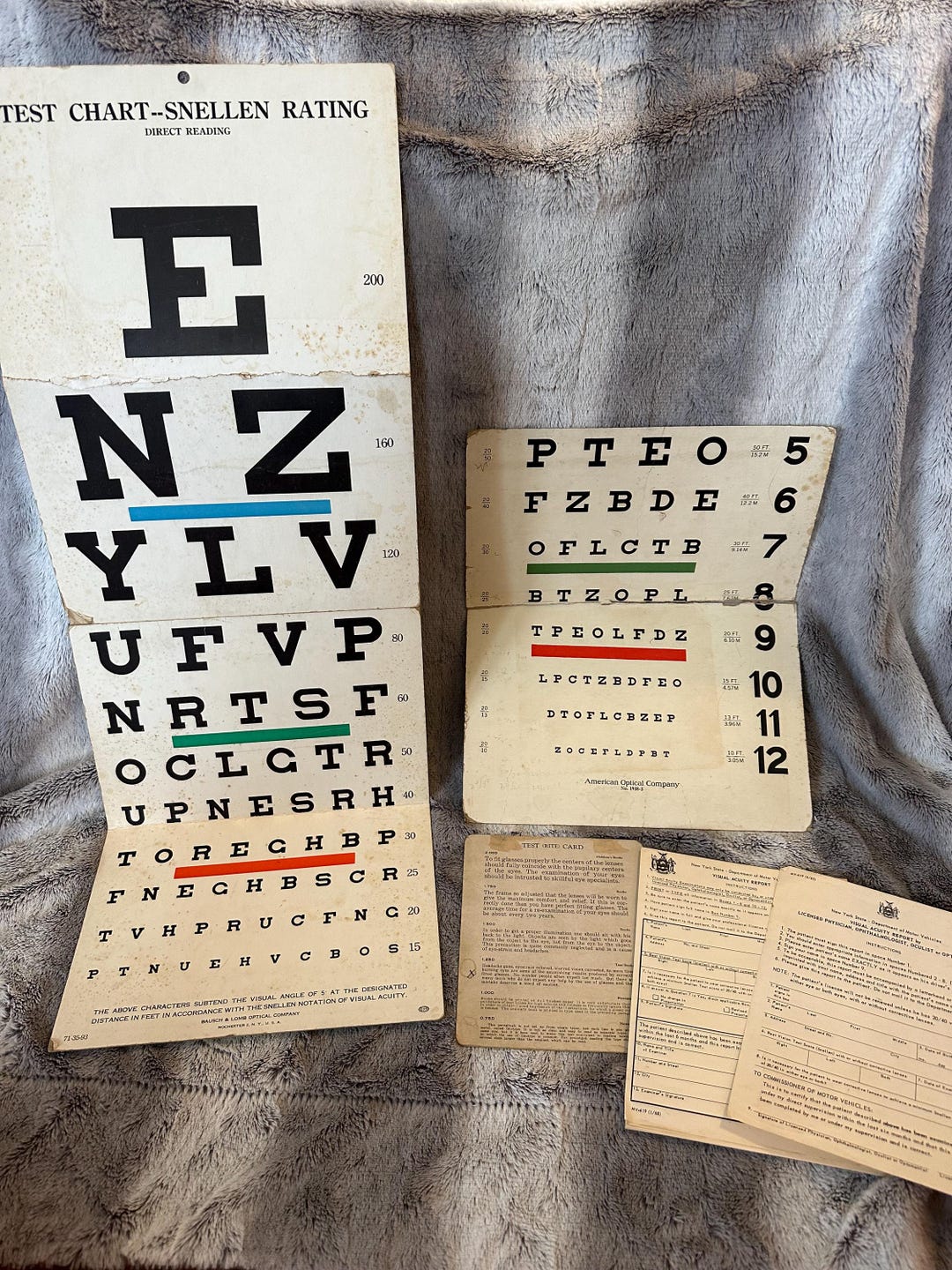Vintage Test Chart Snellen Rating & DMV Visual Acuity Blank Reports Set ...