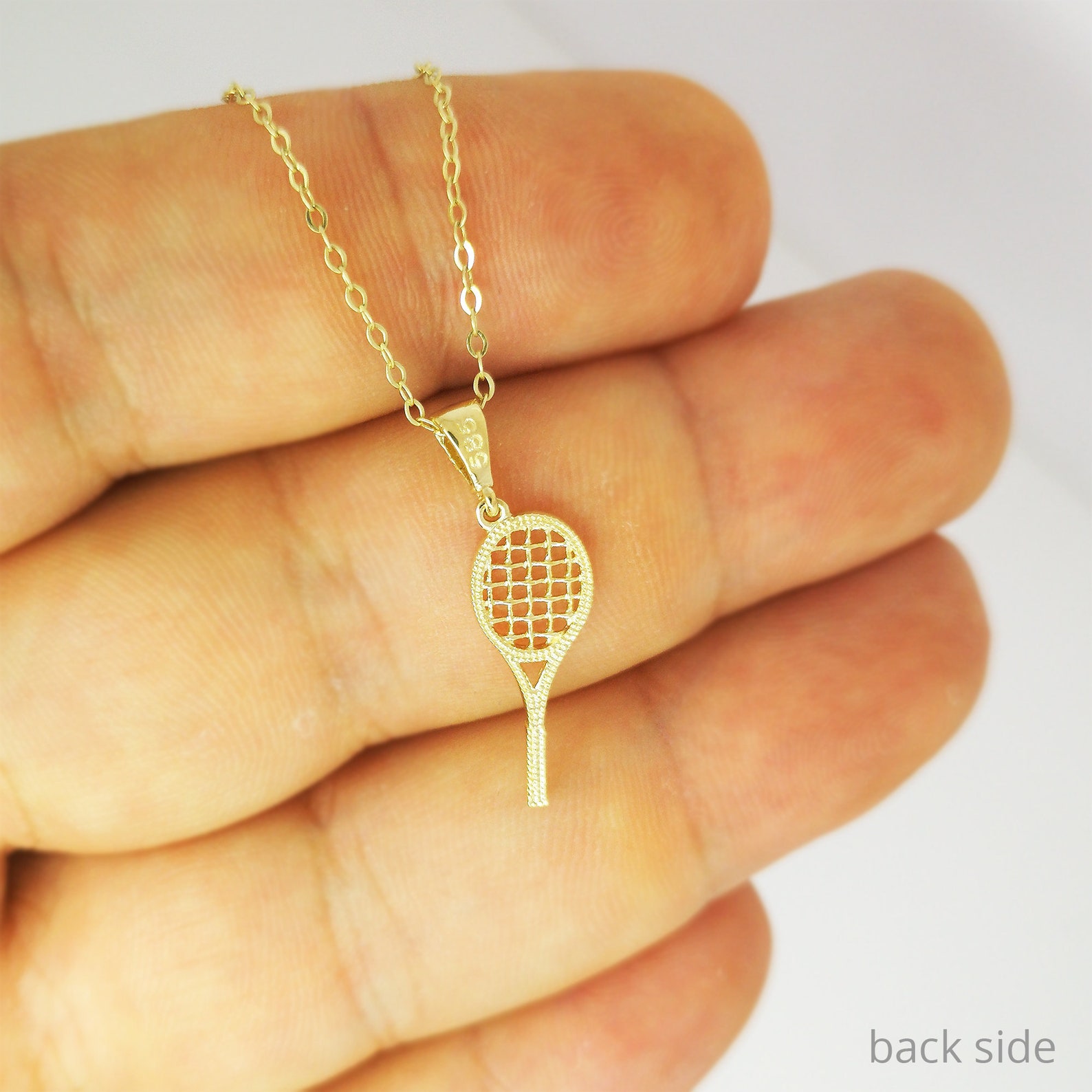 Gold Tennis Racket Necklace / 14K Solid Gold Dainty Tennis - Etsy