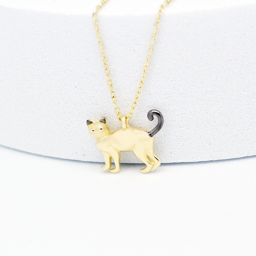 Gold Cat Necklace, 14 K Solid Gold Cat Pendant Gold Pendant Animal Jewelry, Cat Theme Birthday ...