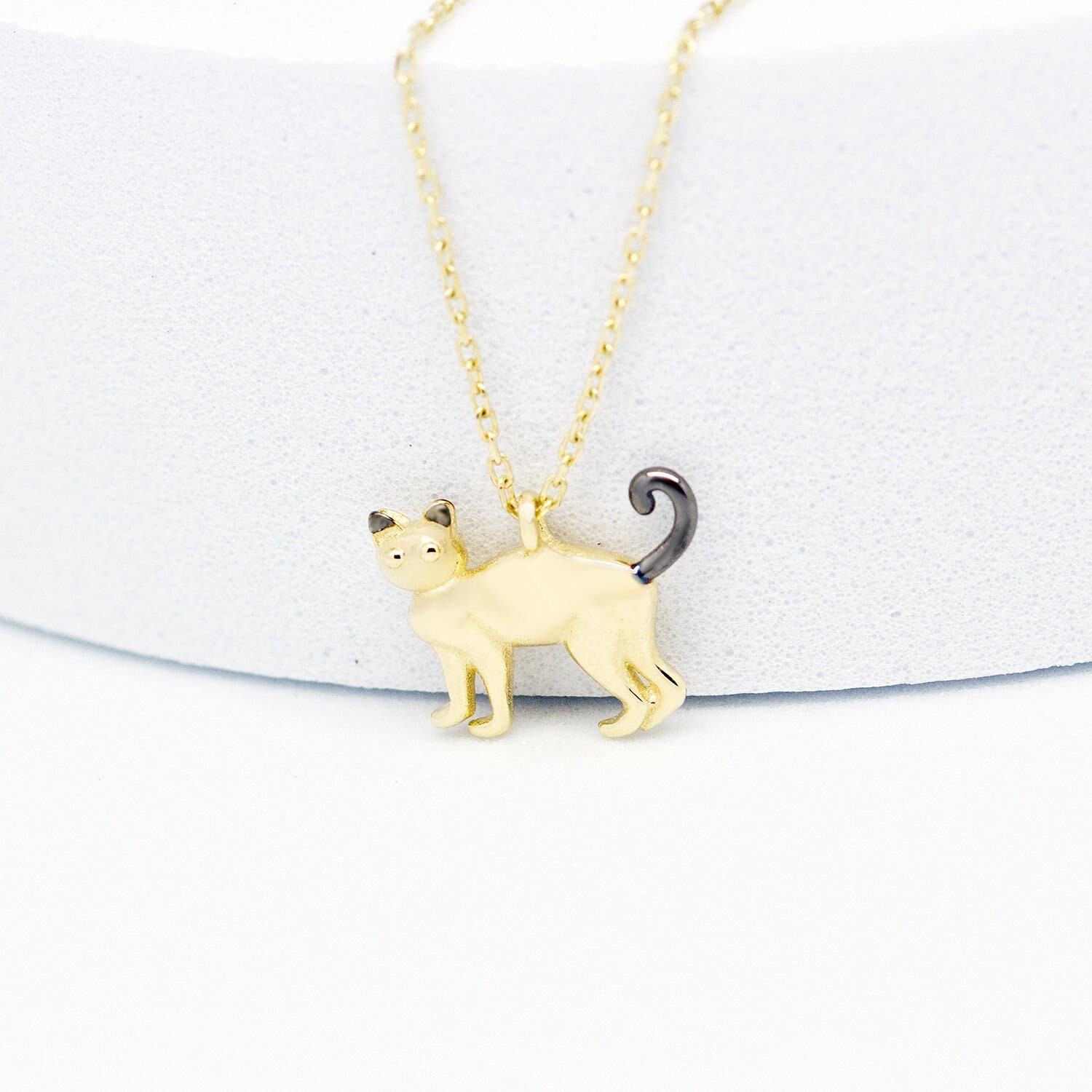 Gold Cat Necklace, 14 K Solid Gold Cat Pendant Gold Pendant Animal ...
