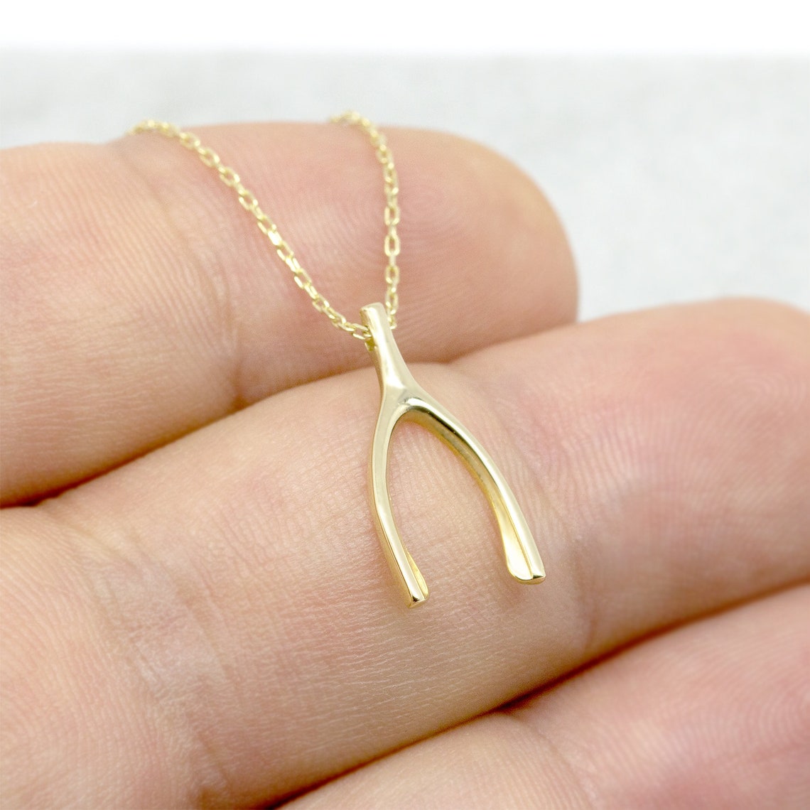 14k Solid Gold Wishbone Necklace. Wishbone Pendant With Necklace ...