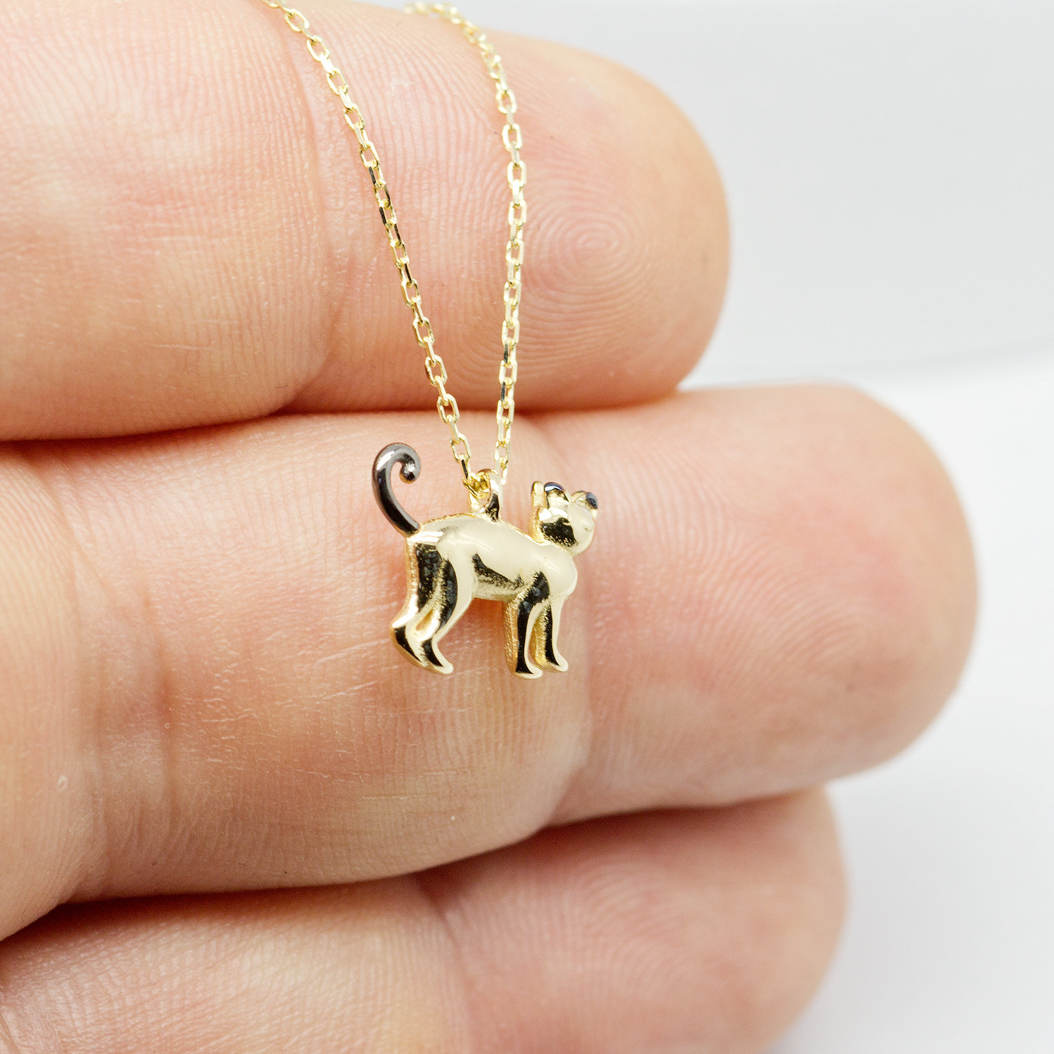 Gold Cat Necklace, 14 K Solid Gold Cat Pendant Gold Pendant Animal ...