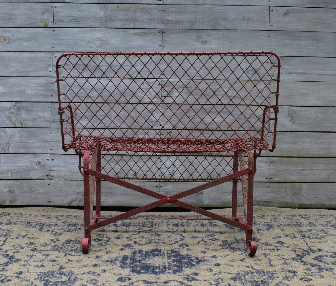 Vintage Industrial Metal Steel Wire Red Garden Bench Settee Loveseat - Etsy