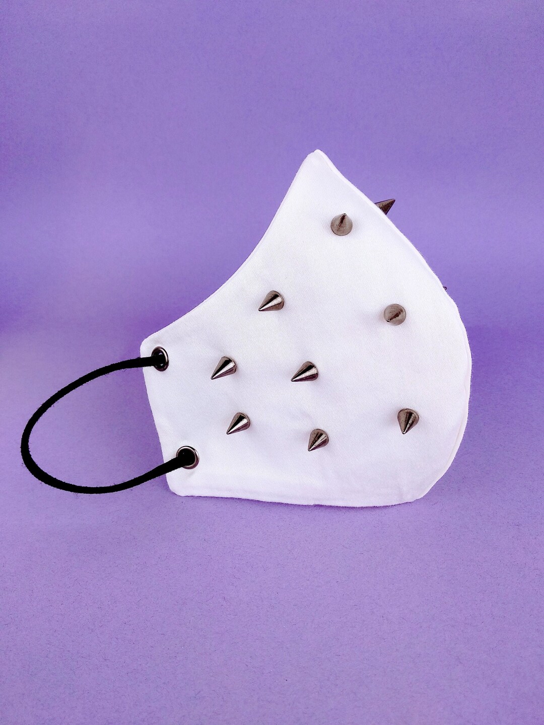 White Studded Mask With Filter Pocket, White Punk Mask, Alternative ...