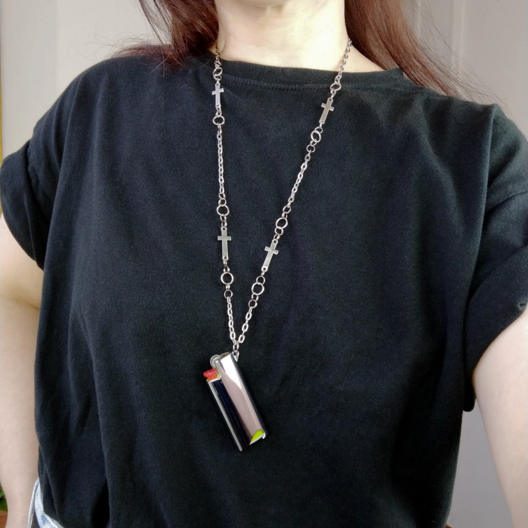 Metal Ciggarette Case Collar, Bic Lighter Case Goth Necklace, Edgy ...