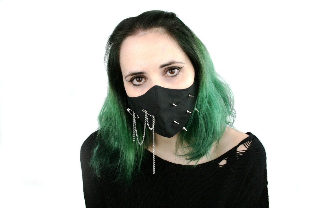 Black Punk Mask With Spikes and Chain, Goth Mask With Filter Pocket ...