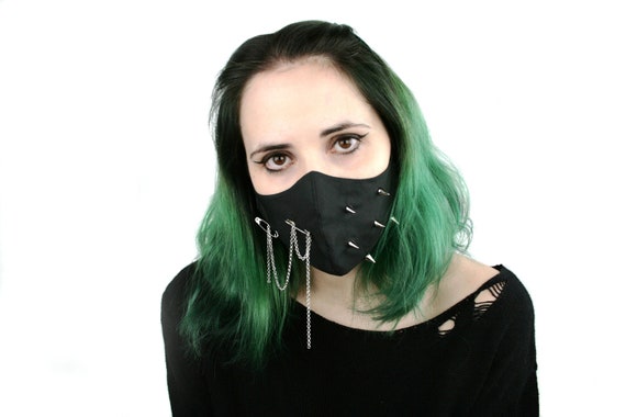 Black Punk Mask With Spikes and Chain Goth Mask With Filter - Etsy
