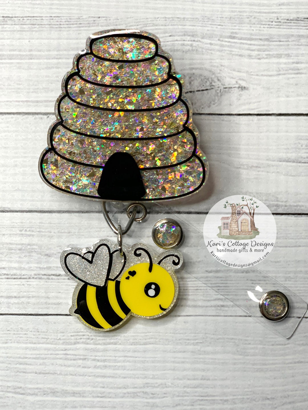 Beehive With Bee Retractable Badge Reel | Glitter Badge Reel | Nurse ...