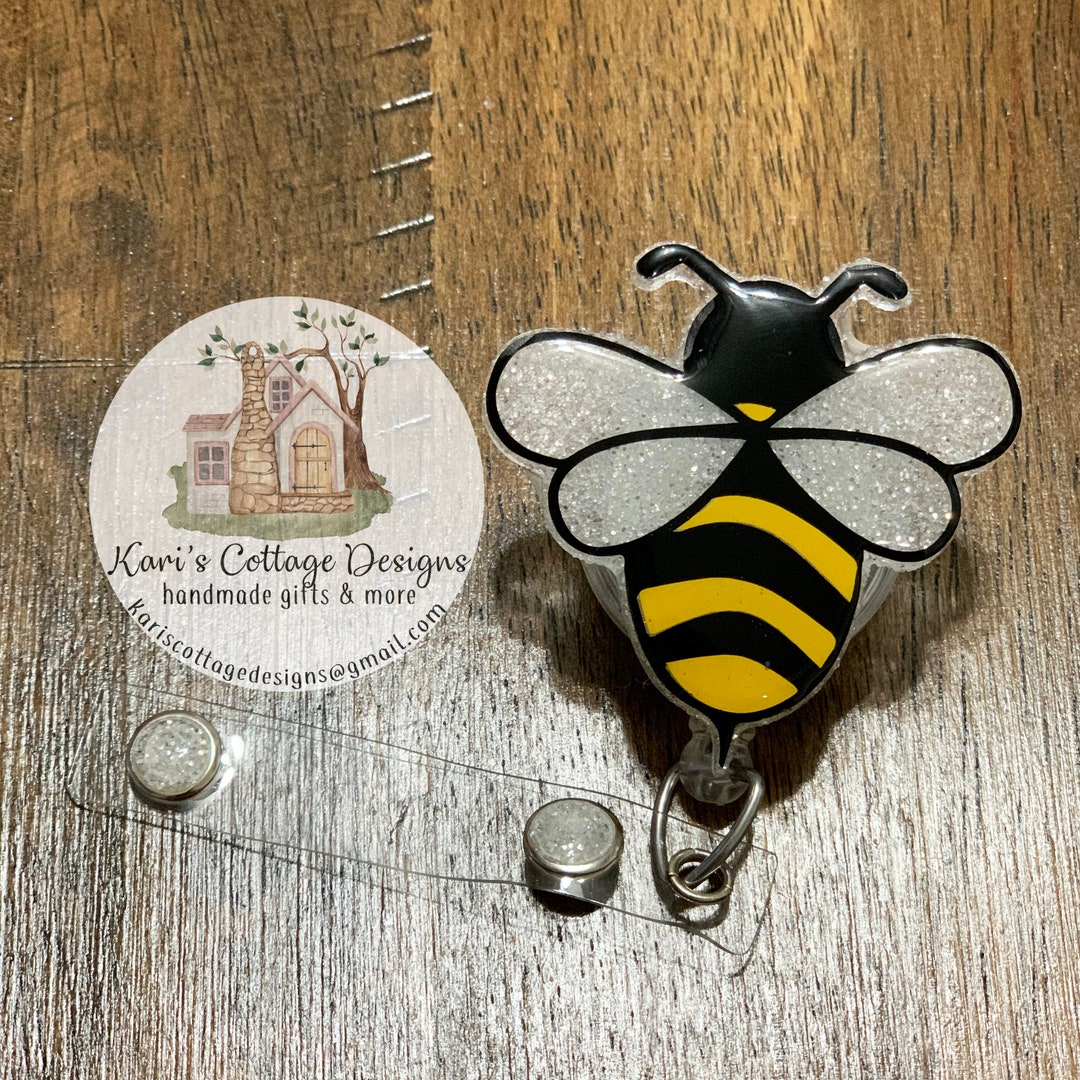 Bee Retractable Badge Reel | Glitter Badge Reel | Nurse Badge Reel ...