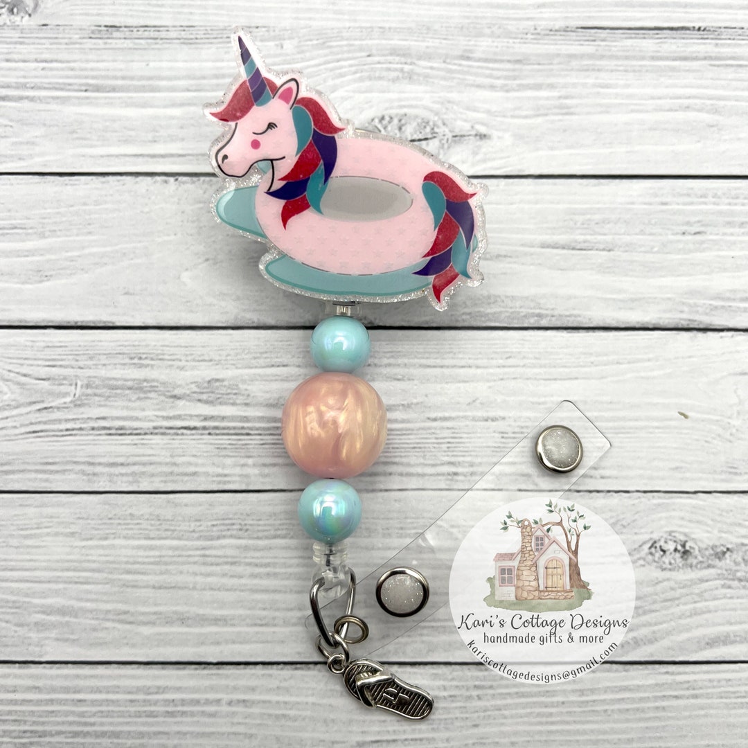 Unicorn Pool Float Retractable Badge Reel | Summer Badge Reel | Teacher ...