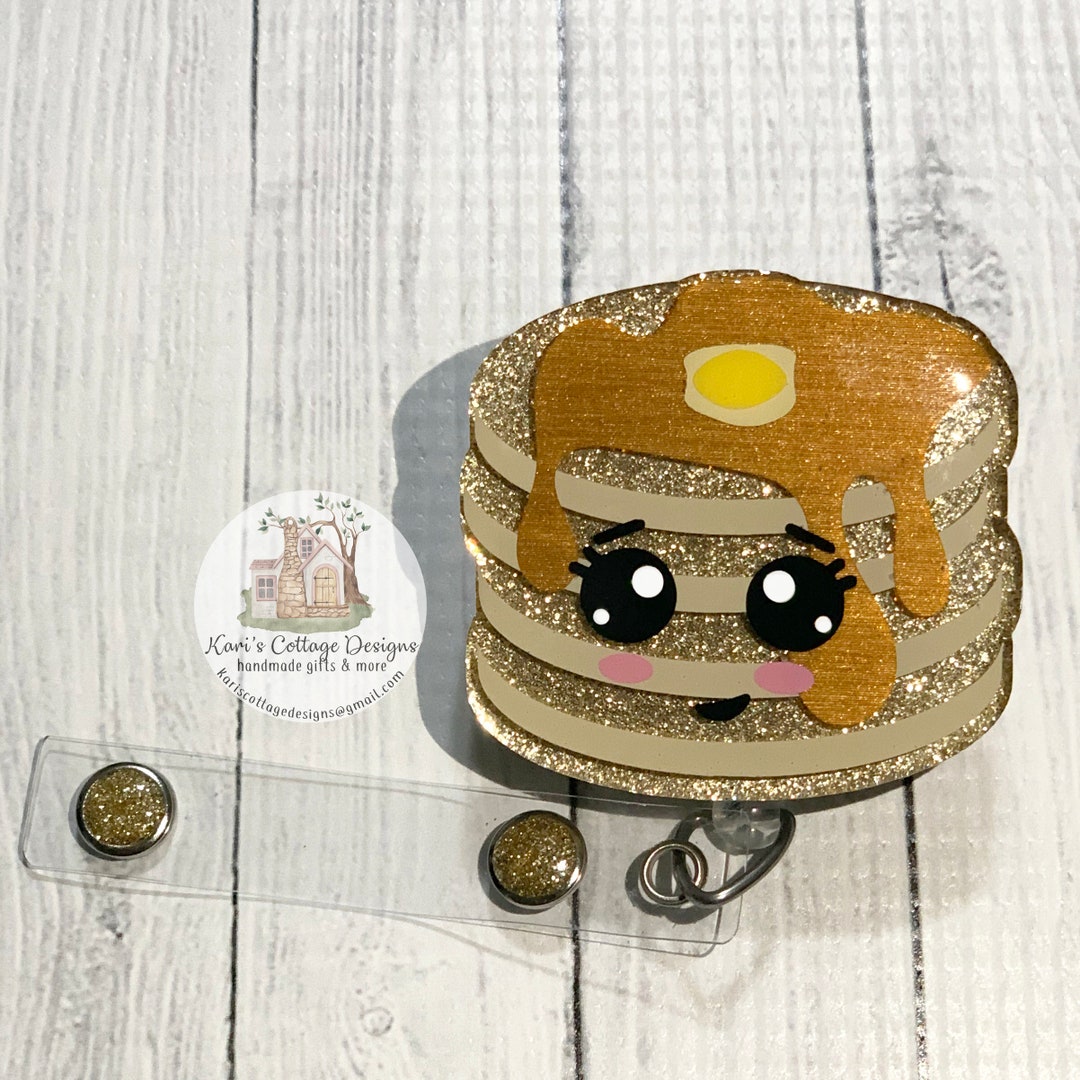 Pancakes Retractable Badge Reel | Glitter Badge Reel | Nurse Badge Reel ...