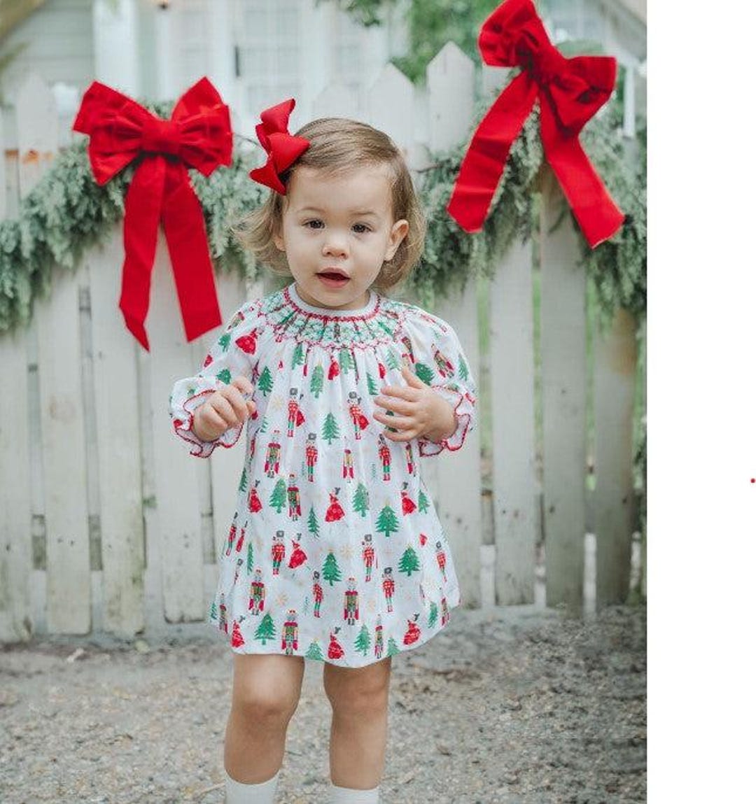 Christmas Nutcracker Print Hand Smocked Girl's Bishop Dress - Etsy