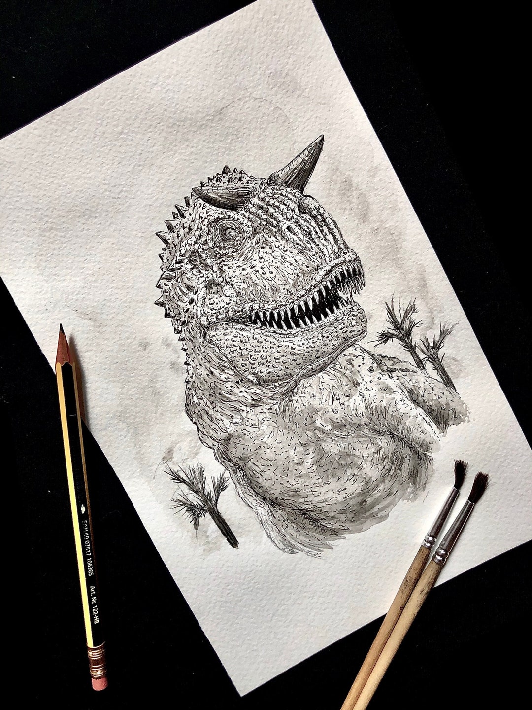 Original Carnotaurus Ink Drawing // Dinosaur Illustration // Dinosaur ...