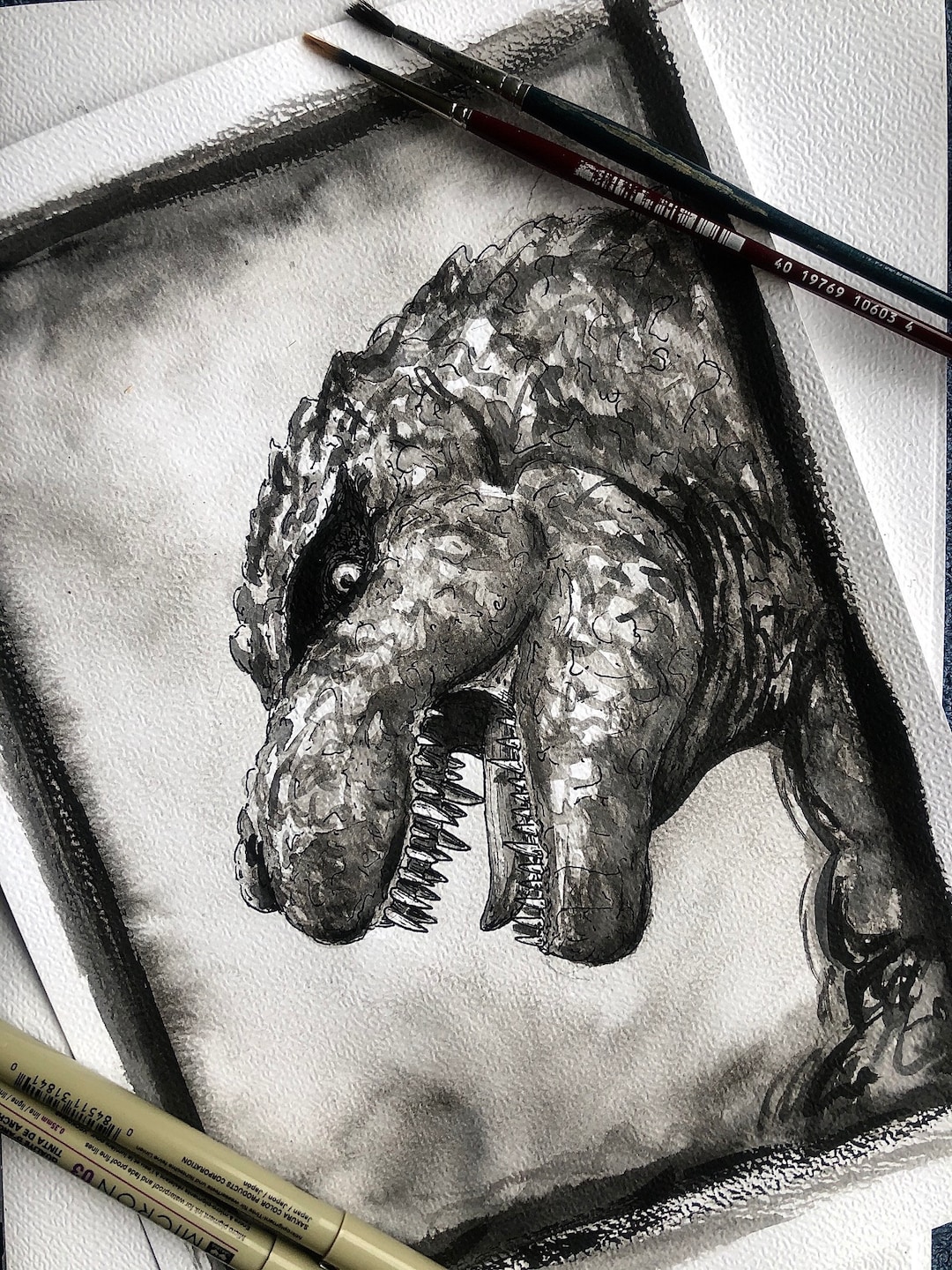 Zilla Original Ink Drawing - Etsy