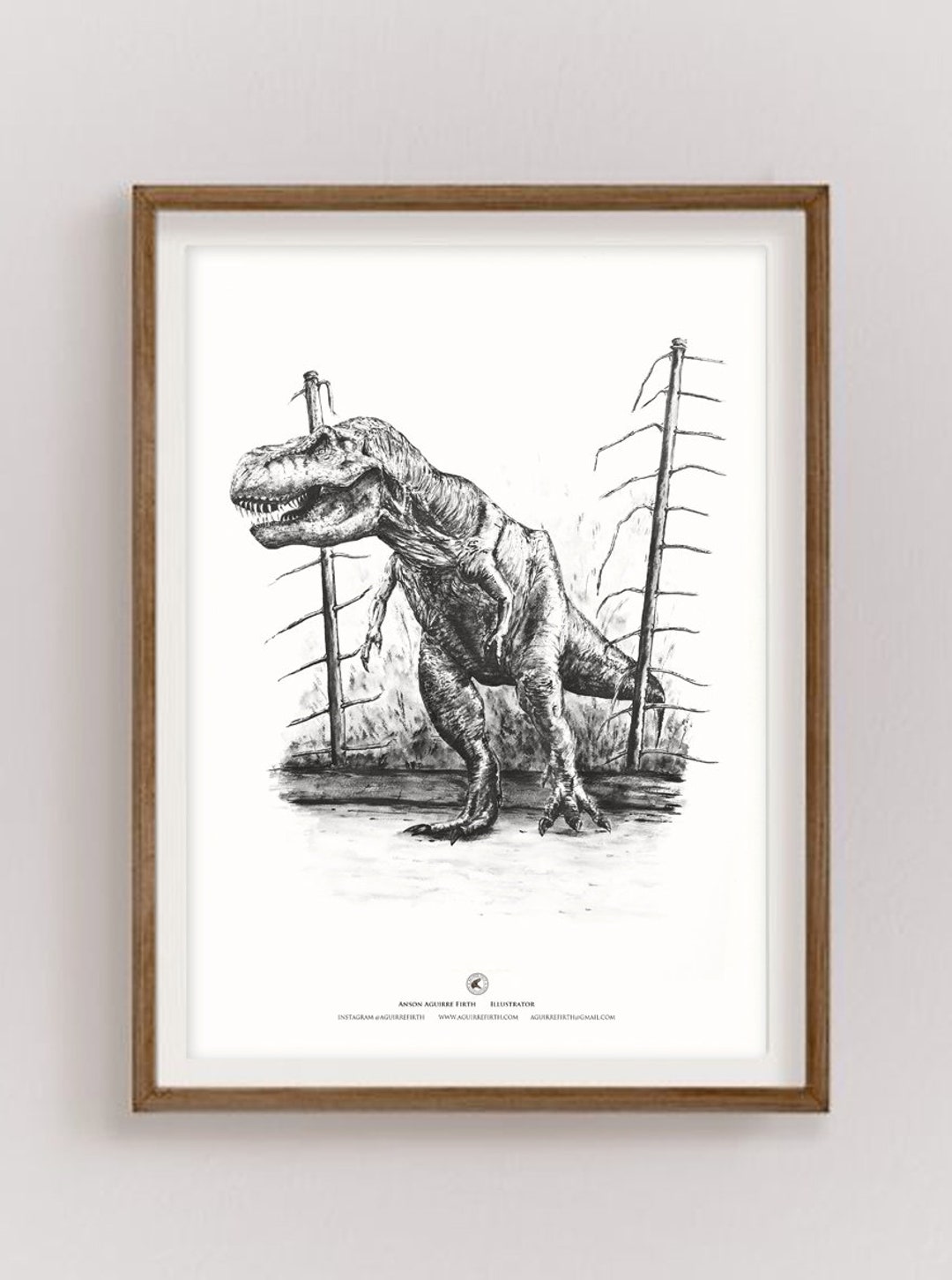 T-rex Breakout Illustration // Jurassic Park Drawing // - Etsy