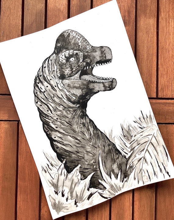 Original Brachiosaurus Drawing // Dinosaur Sketch // Ink - Etsy