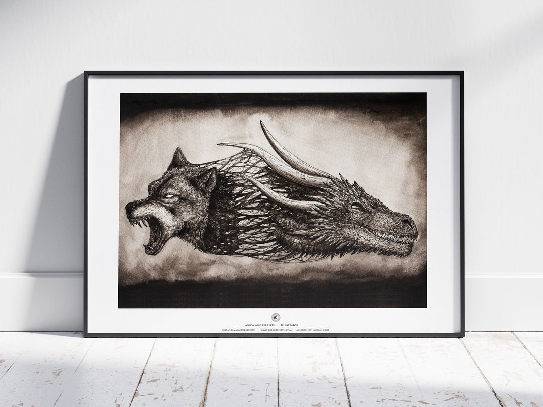 Wolf & Dragon Split Art Print - Etsy