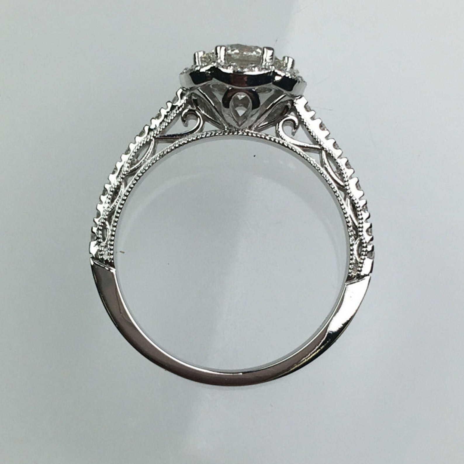 Floral Diamond Halo Engagement Ring in 14K White Gold - Etsy