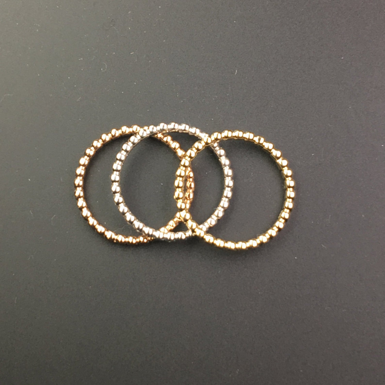 Trio of Stackable Ring, Set of Three Diamond Bubble Rings in 14K Yellow ...